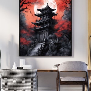 Japanese Samurai Temple Landscape Watercolor Digital Art - Etsy