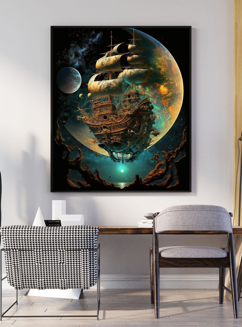 Pirate Ship Exploring Cosmos Digital Art Print, AI Generated, Wall Art ...