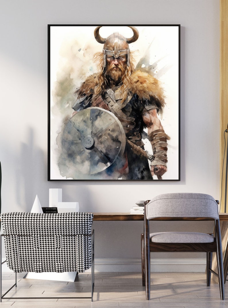 Viking Warrior Art Print, Watercolors, AI Generated, Digital Download ...