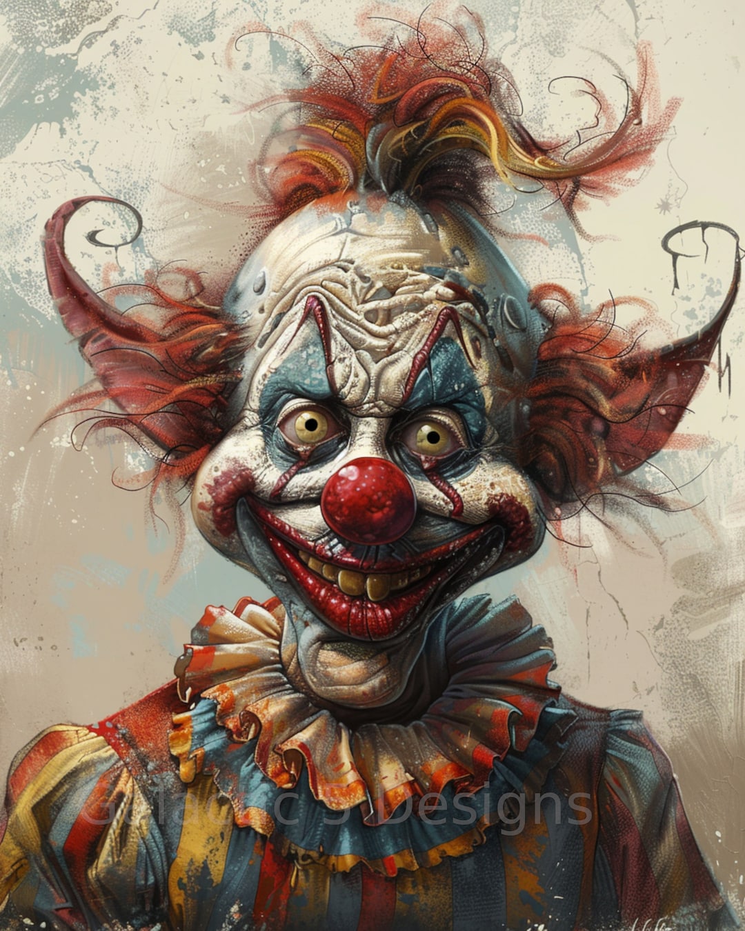 Creepy Carnival Clown Digital Print Illustration - Horror Art ...