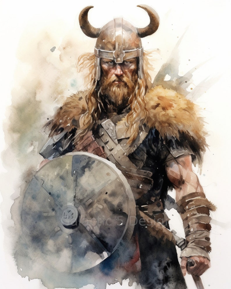 Viking Warrior Art Print, Watercolors, AI Generated, Digital Download ...