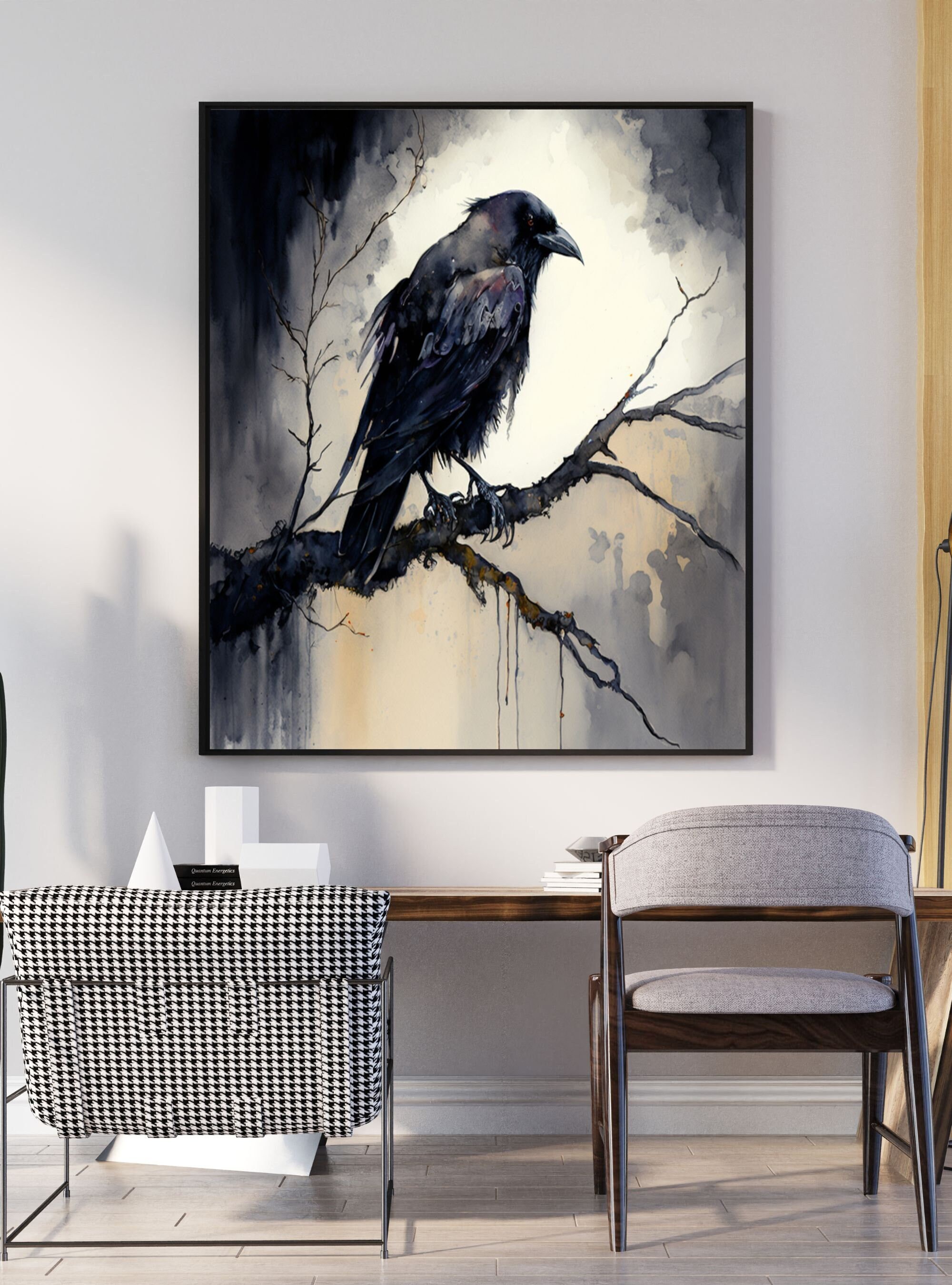 Crow Digital Art Print, Watercolor, AI Generated, Wall Art, AI Art ...