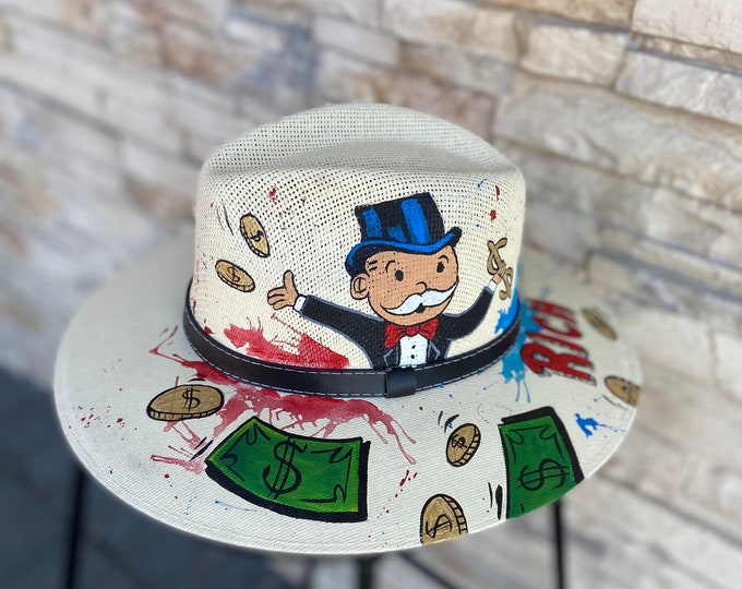 Hand-painted Monopoly-inspired Straw Hat – Boho Artisan Sun Hat, Unique ...
