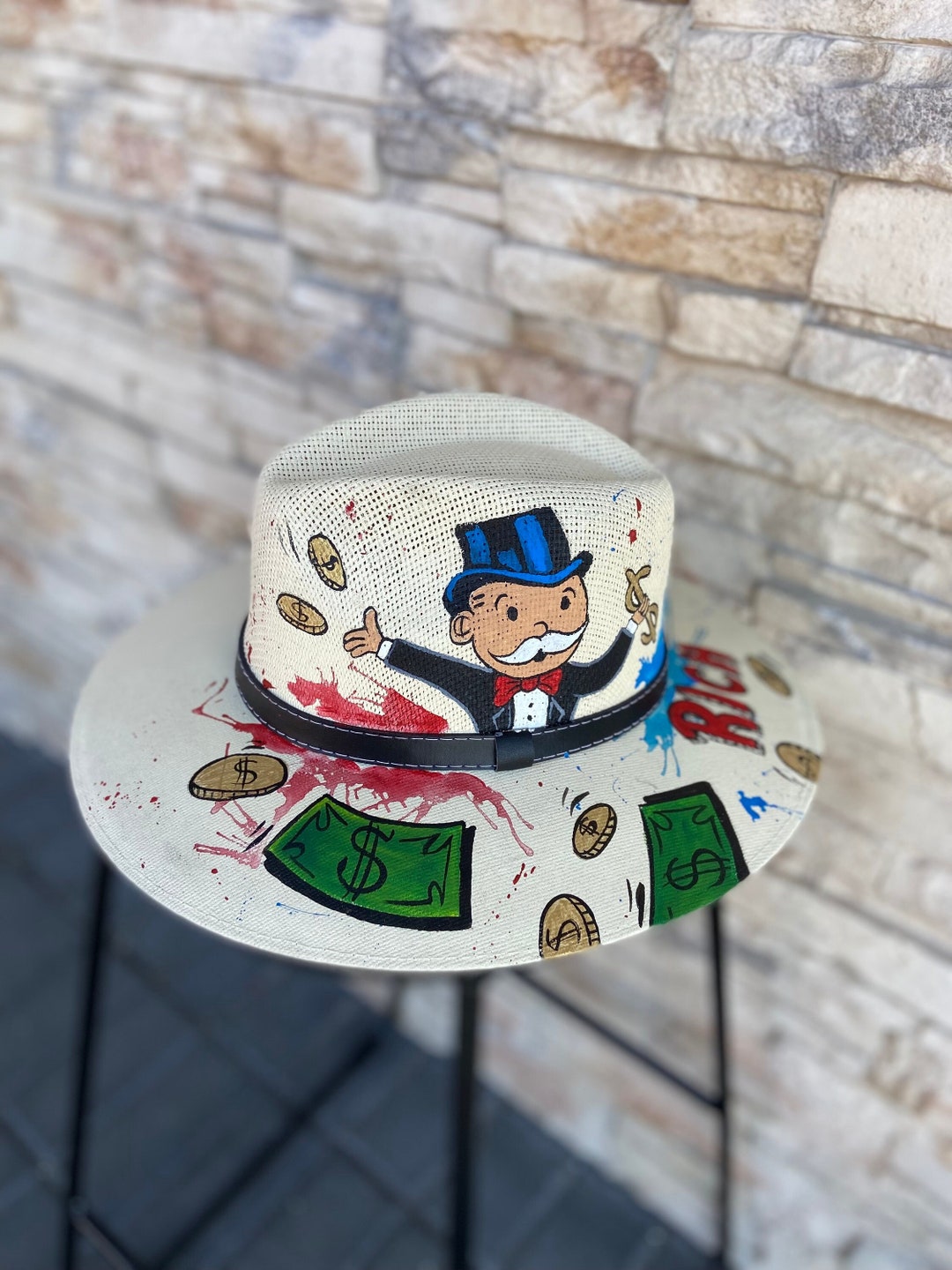 Hand-painted Monopoly-inspired Straw Hat – Boho Artisan Sun Hat, Unique ...