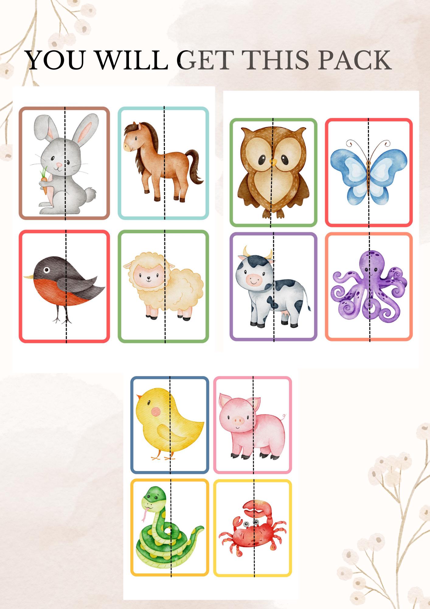 Matching Cards - Animals - Preschool Learning - Toddler Printable Game ...