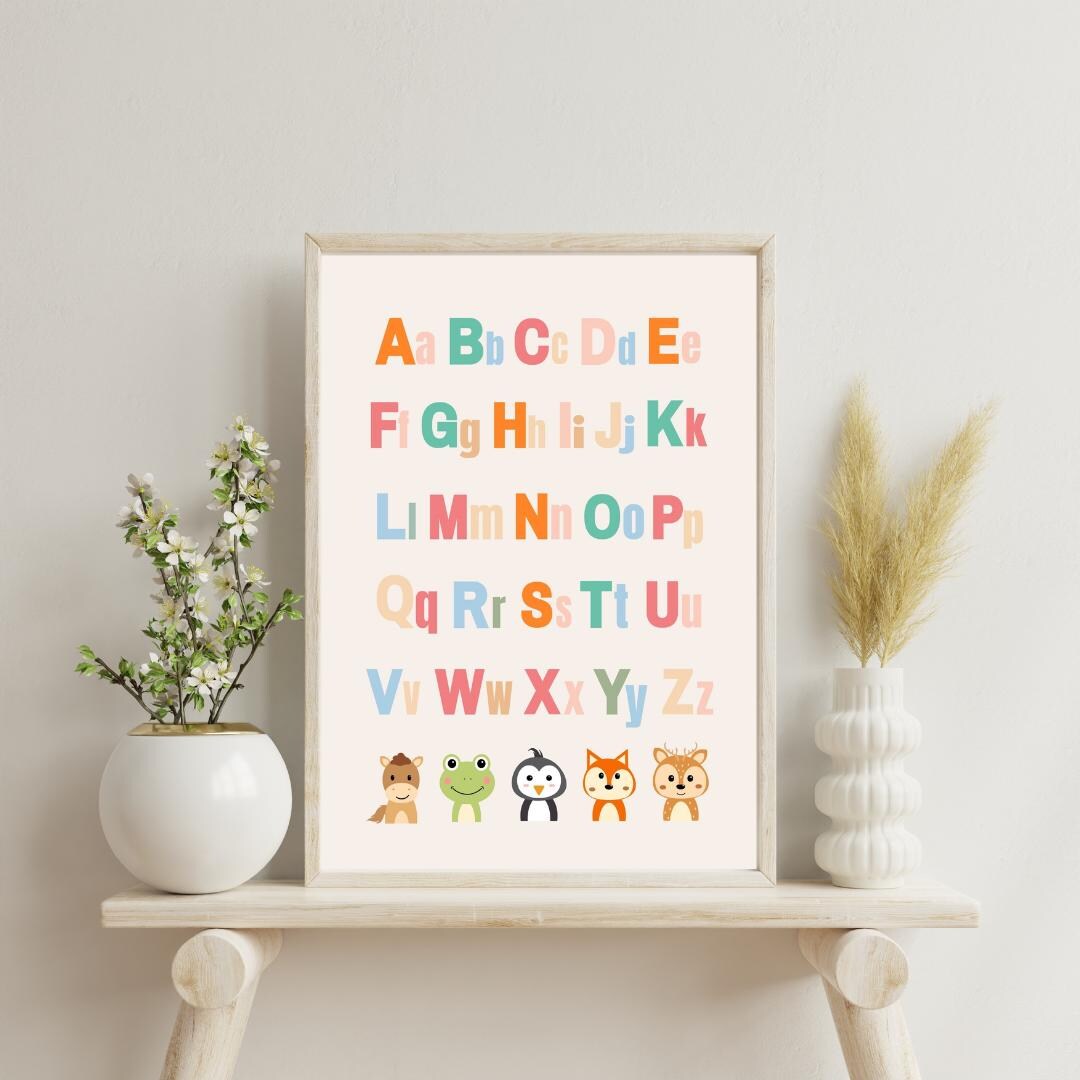 Animal Alphabet Poster, Illustrated Kids Educational Wall Art ...