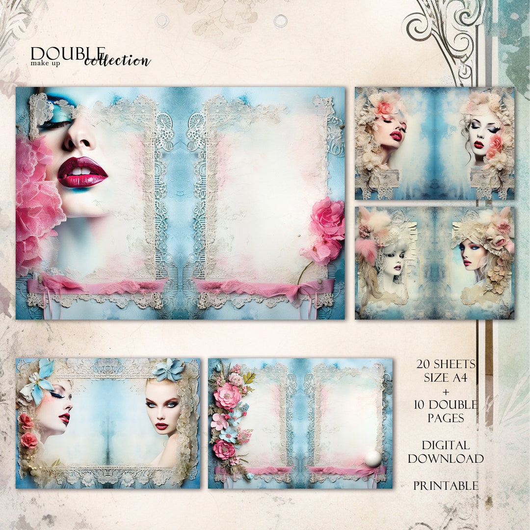 Double Letter Paper, Vintage Light Blue Junk Journal Paper, Digital ...