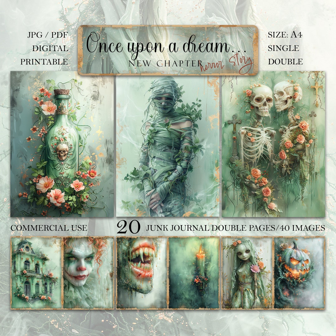 Printable Paper in Horror Story Theme, 40 Images and 20 Junk Journal ...