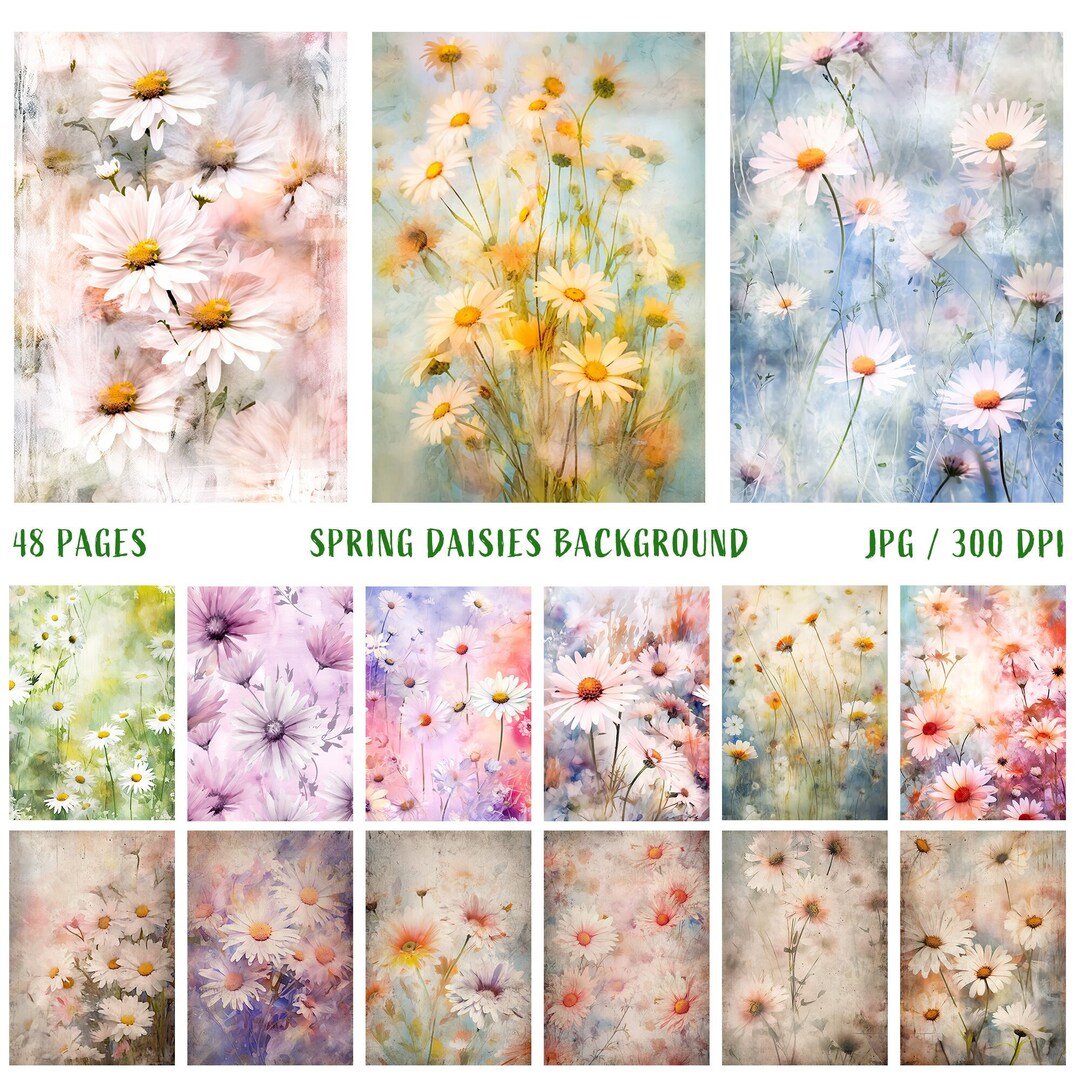 Flowery Background, Daisy, Vintage Digital Paper A4 for Junk Journal ...