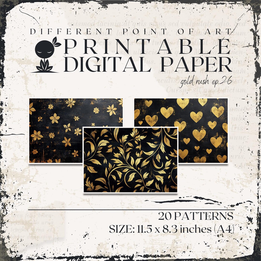 Printable Patterns in A4 Size, Black and Golden Colors for Scrapbooking ...