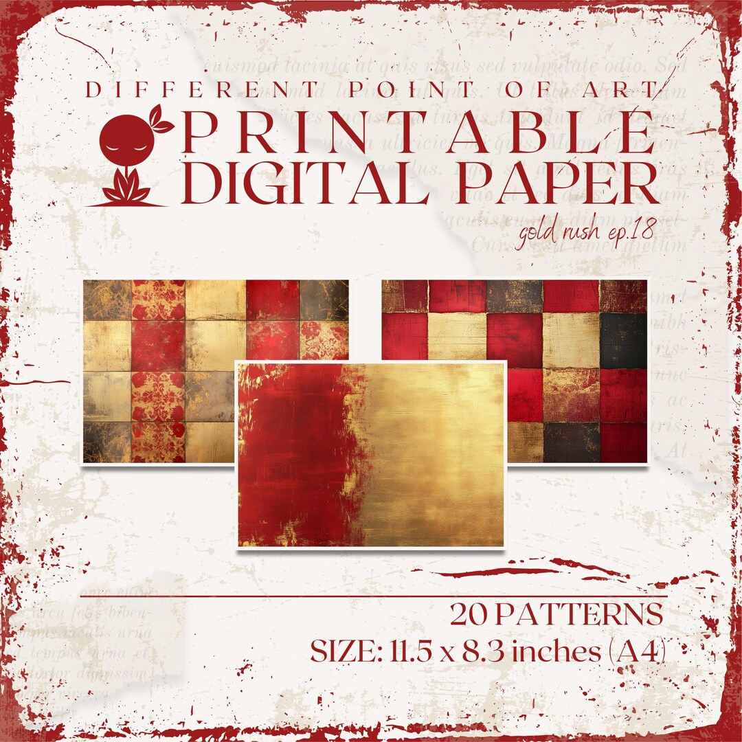 Printable Patterns in A4 Size, Red and Golden Colors for Scrapbooking ...