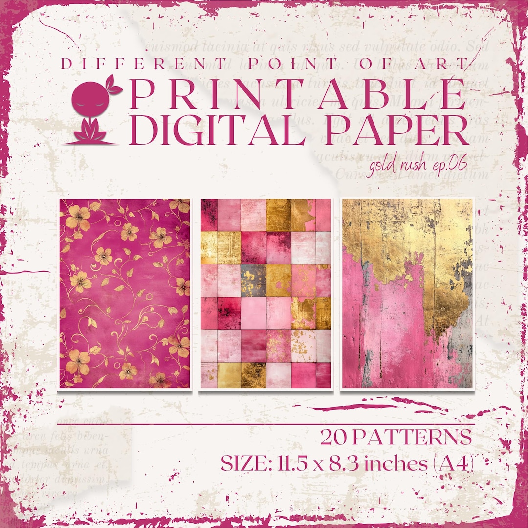 Pink Gold Shabby Chic Junk Journal Printable Kit (A4), Collage Paper ...