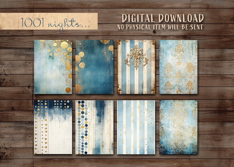 Printable Blue Paper 50 Sheets Big Bundle Damask Pattern - Etsy Australia