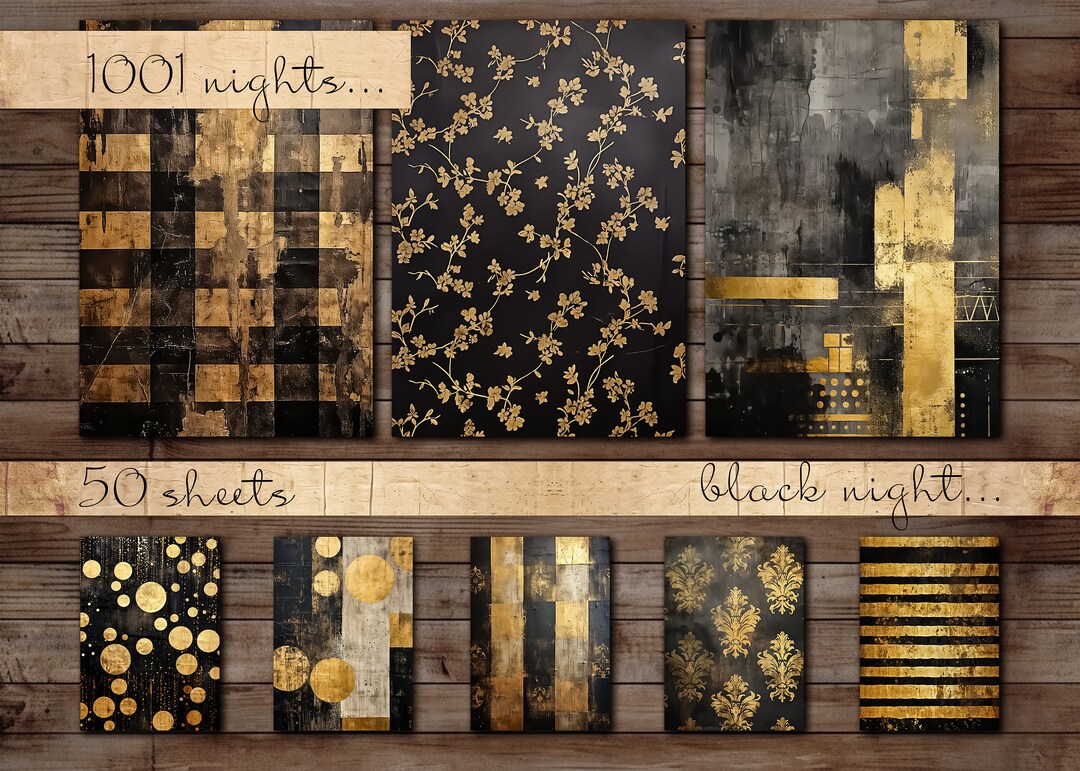 Black Theme, 50 Sheets, Big Bundle Damask Pattern, Stripes, Dots, Fleur ...