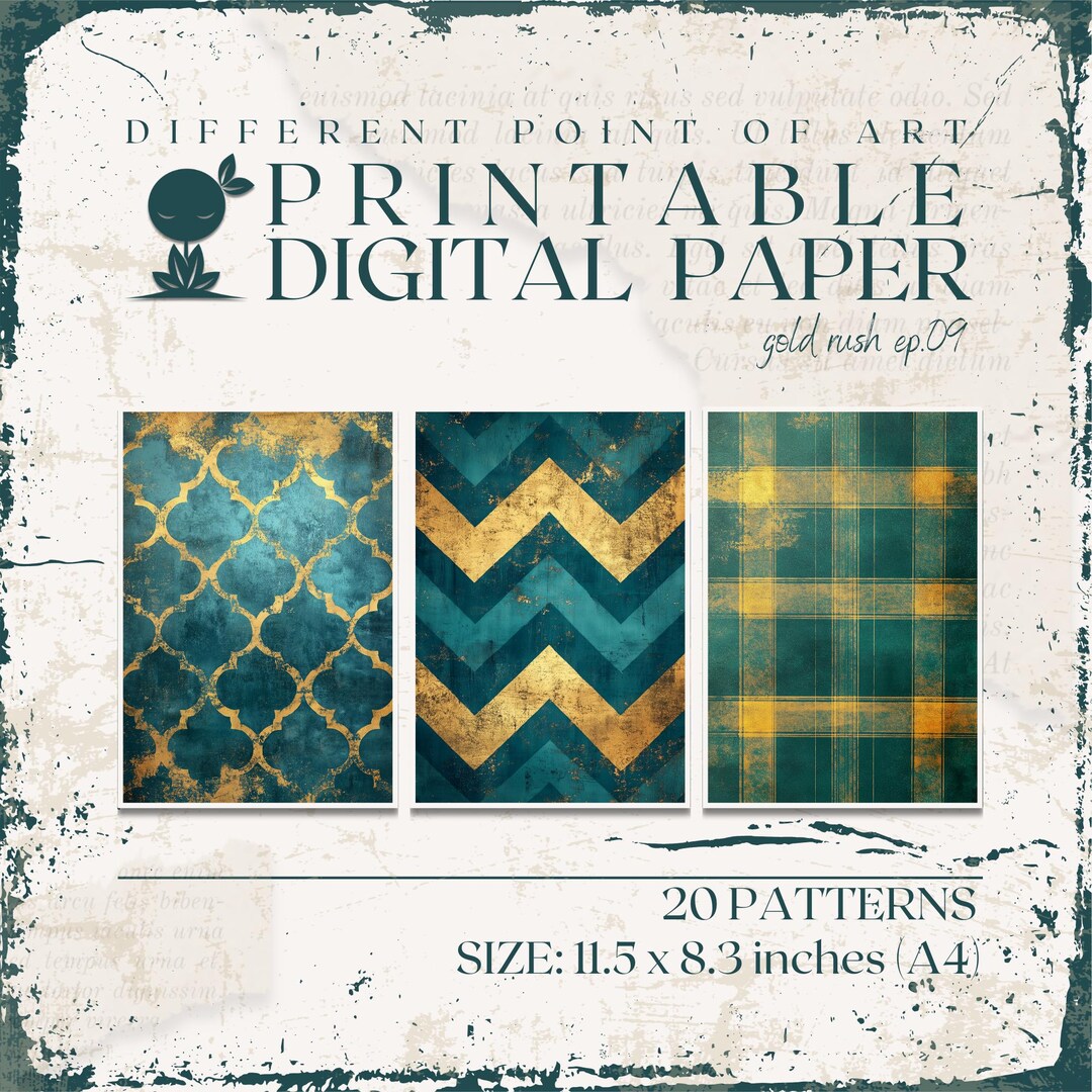 Printable Patterns in A4 Size, Turqoise and Golden Colors for ...