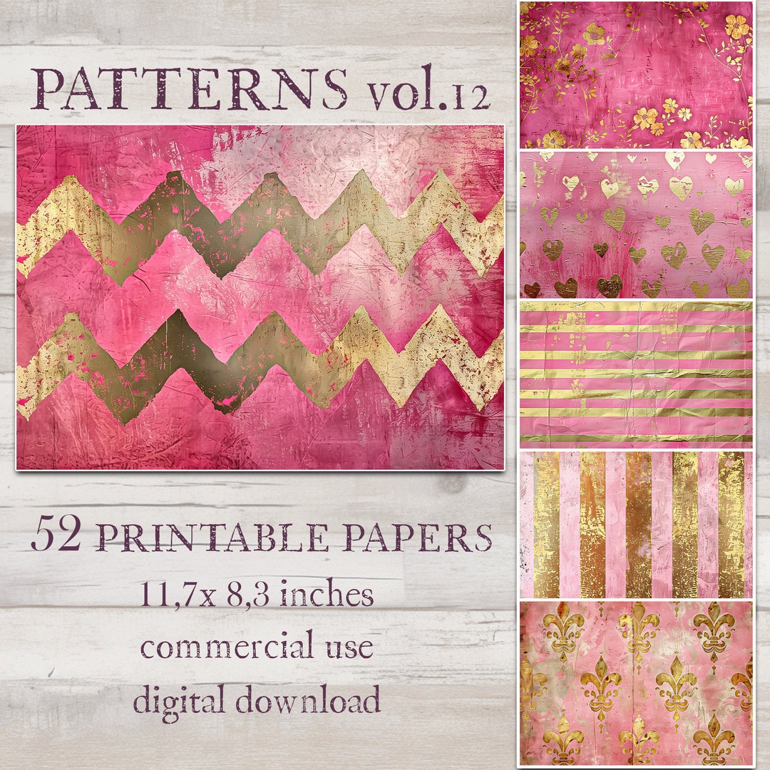 Printable Digital Papers, 52 Patterns in A4 Size, Pink Color Theme - Etsy
