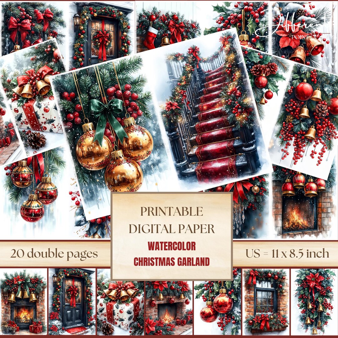 Christmas Bells and Garlands, 20 Double Pages for Junk Journaling ...