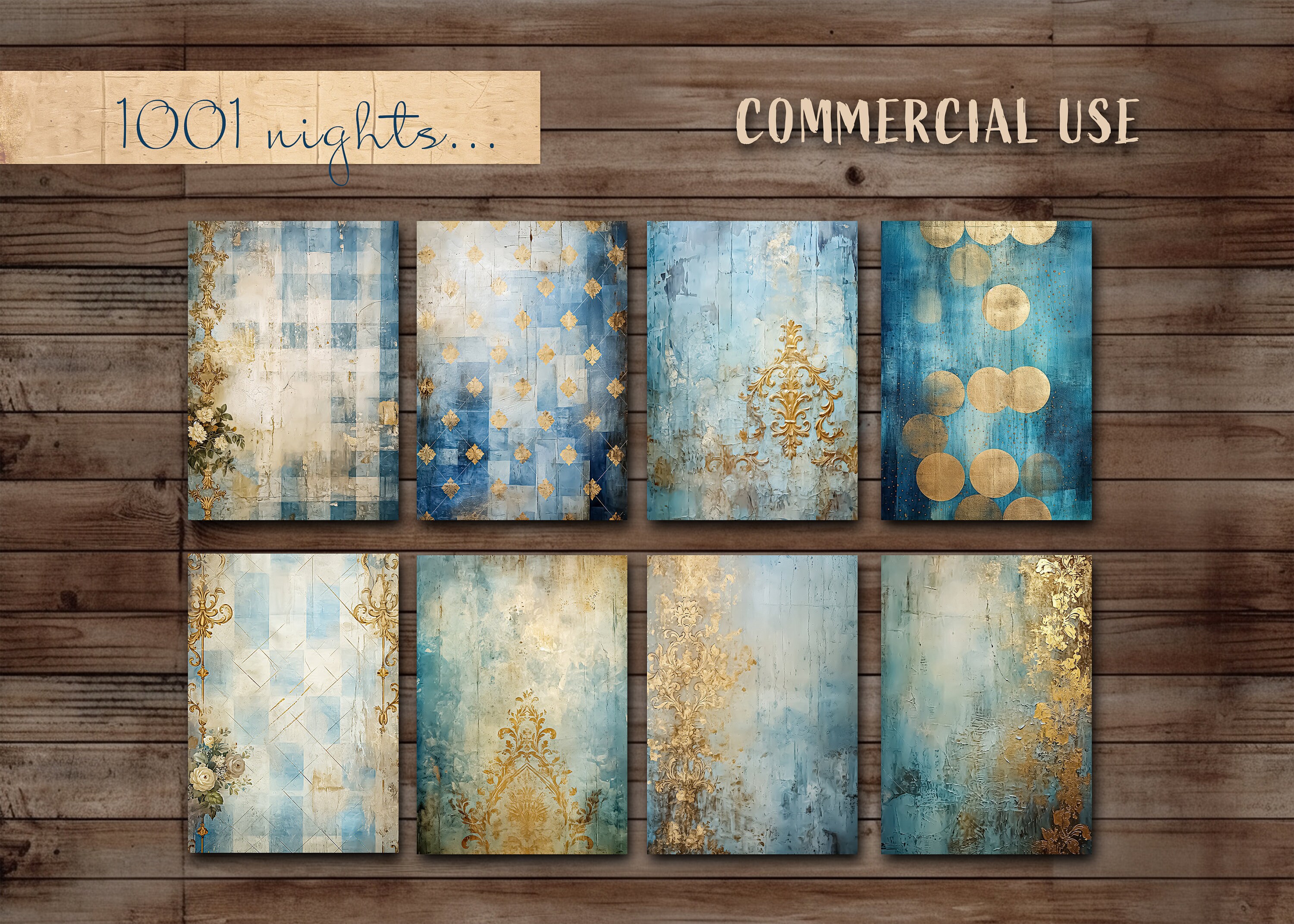 Printable Blue Paper 50 Sheets Big Bundle Damask Pattern - Etsy UK