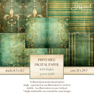 Printable Paper Green Theme, 50 Sheets, Big Bundle Backgrounds, Digital ...