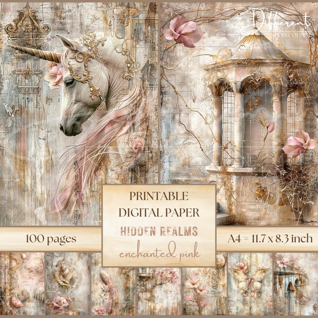 Enchanted Pink Digital Paper Pack 100 Pages, 50 Double Sheets Scrapbook ...