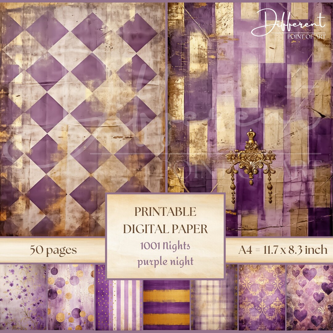 Printable Paper Purple Theme, 50 Sheets, Big Bundle Backgrounds ...