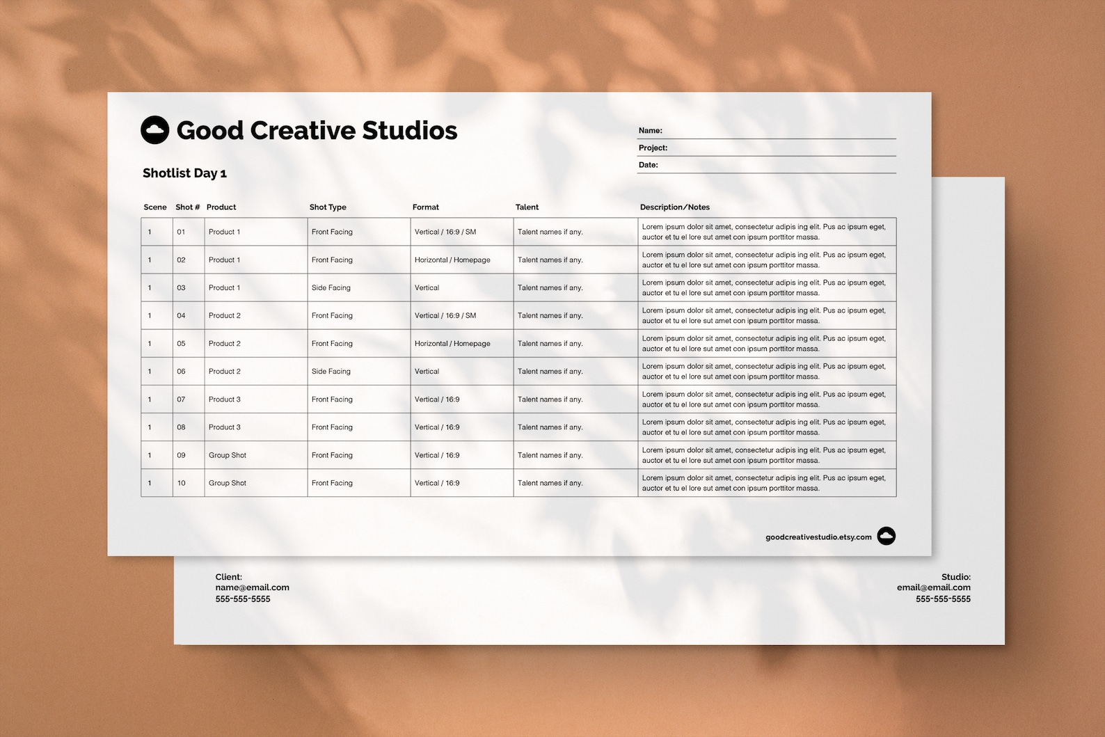Photoshoot Shot List Template for Indesign, Canva and Google Slides - Etsy
