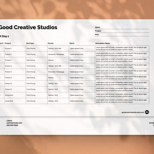 Photoshoot Shot List Template for Indesign, Canva and Google Slides - Etsy