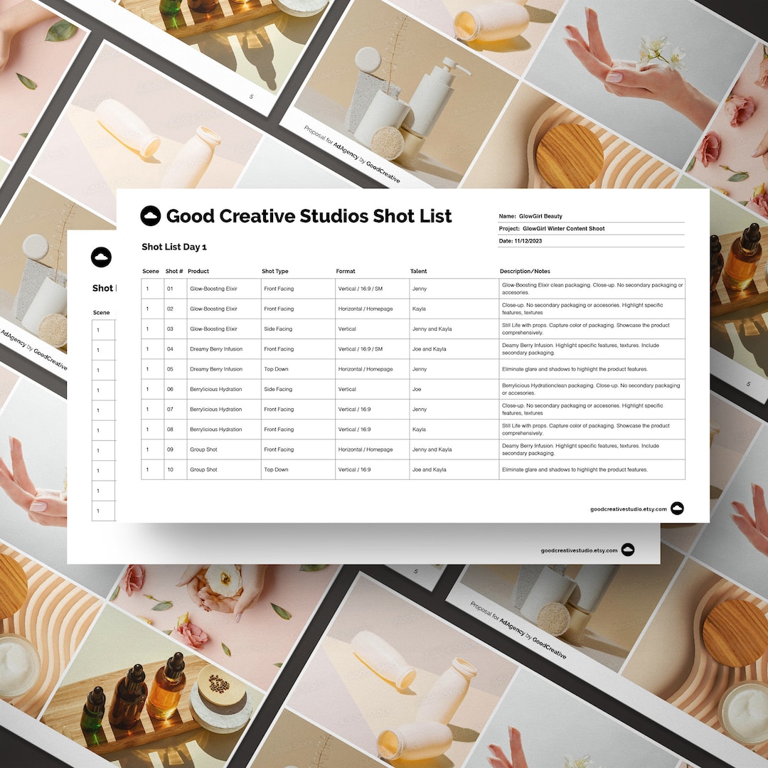 Photoshoot Shot List Template for Indesign, Canva and Google Slides - Etsy