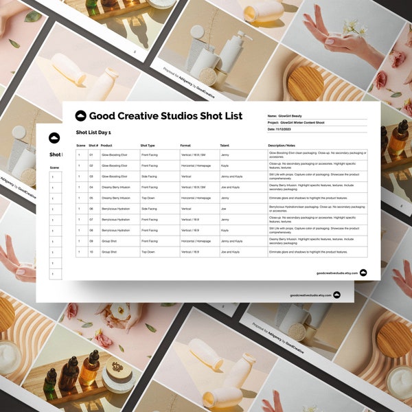 Photoshoot Shot List Template - Etsy