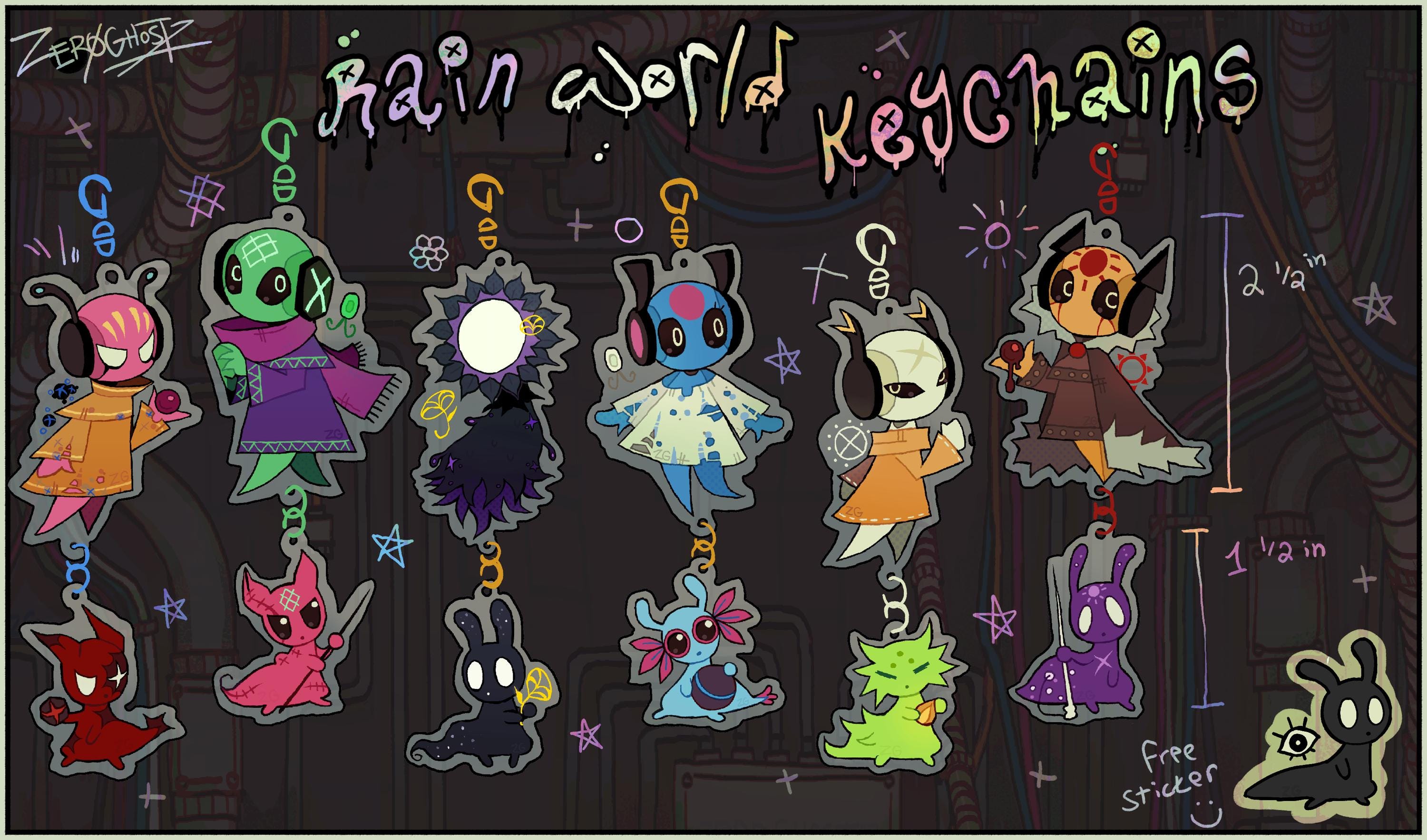 Rain World Iterator & Slugcat Connected Acrylic Charms READ DESCRIPTION ...