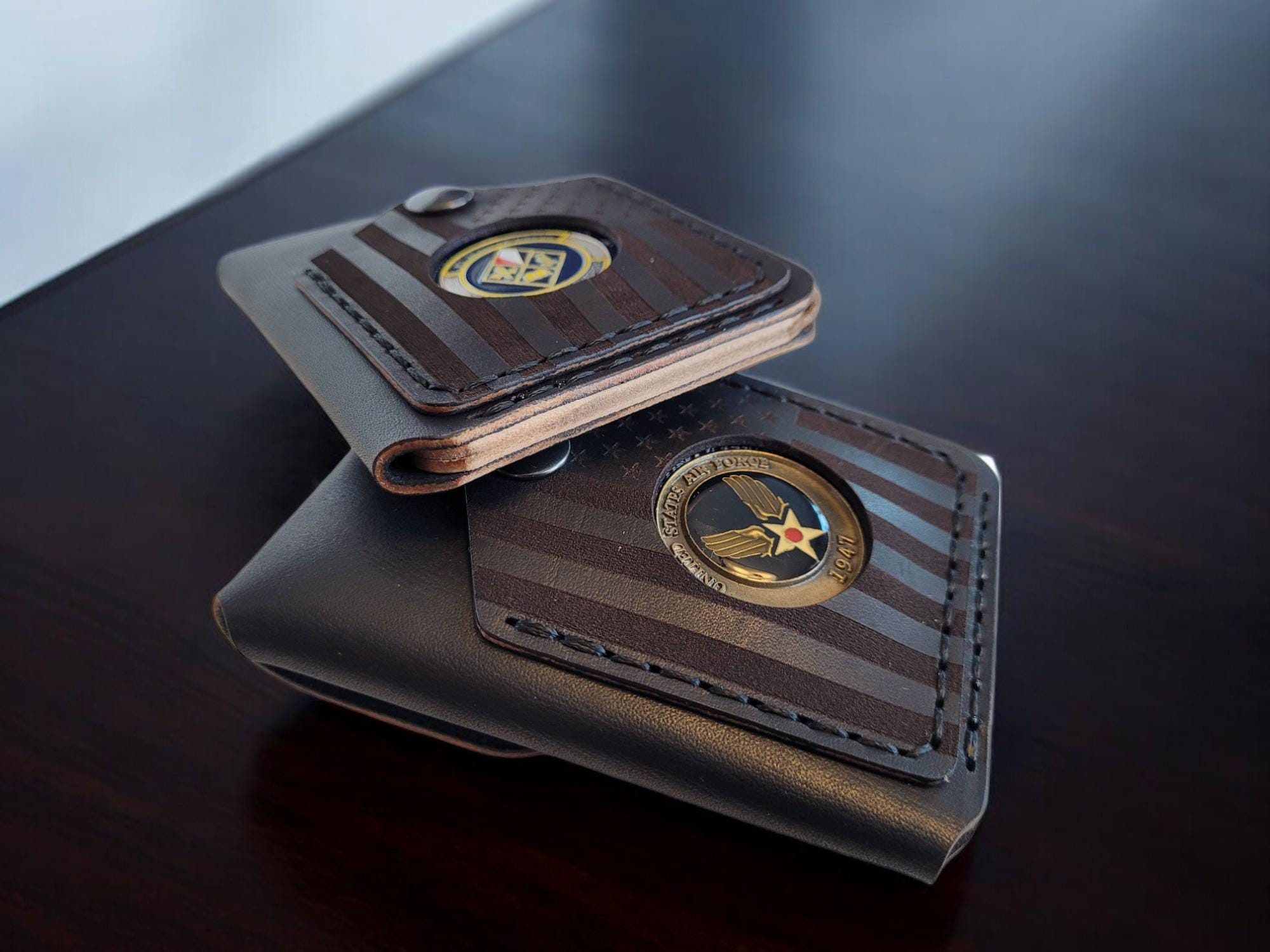 Blind Dog Challenge Coin Wallet. Leather Minimalist Wallet. Leather EDC ...