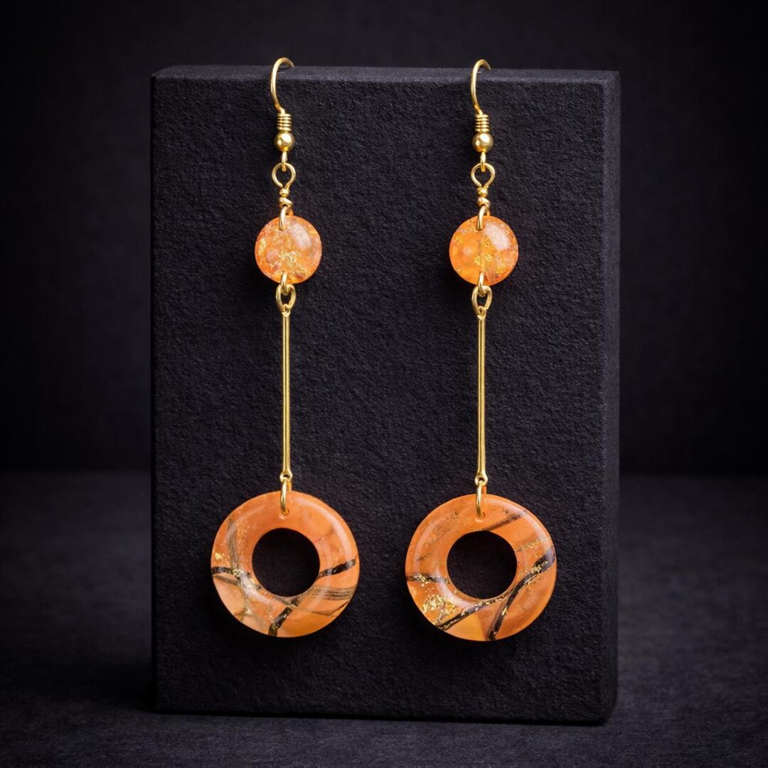 Coral Glow Drops | Lightweight Resin Dangles With Warm Gold Shine - Etsy