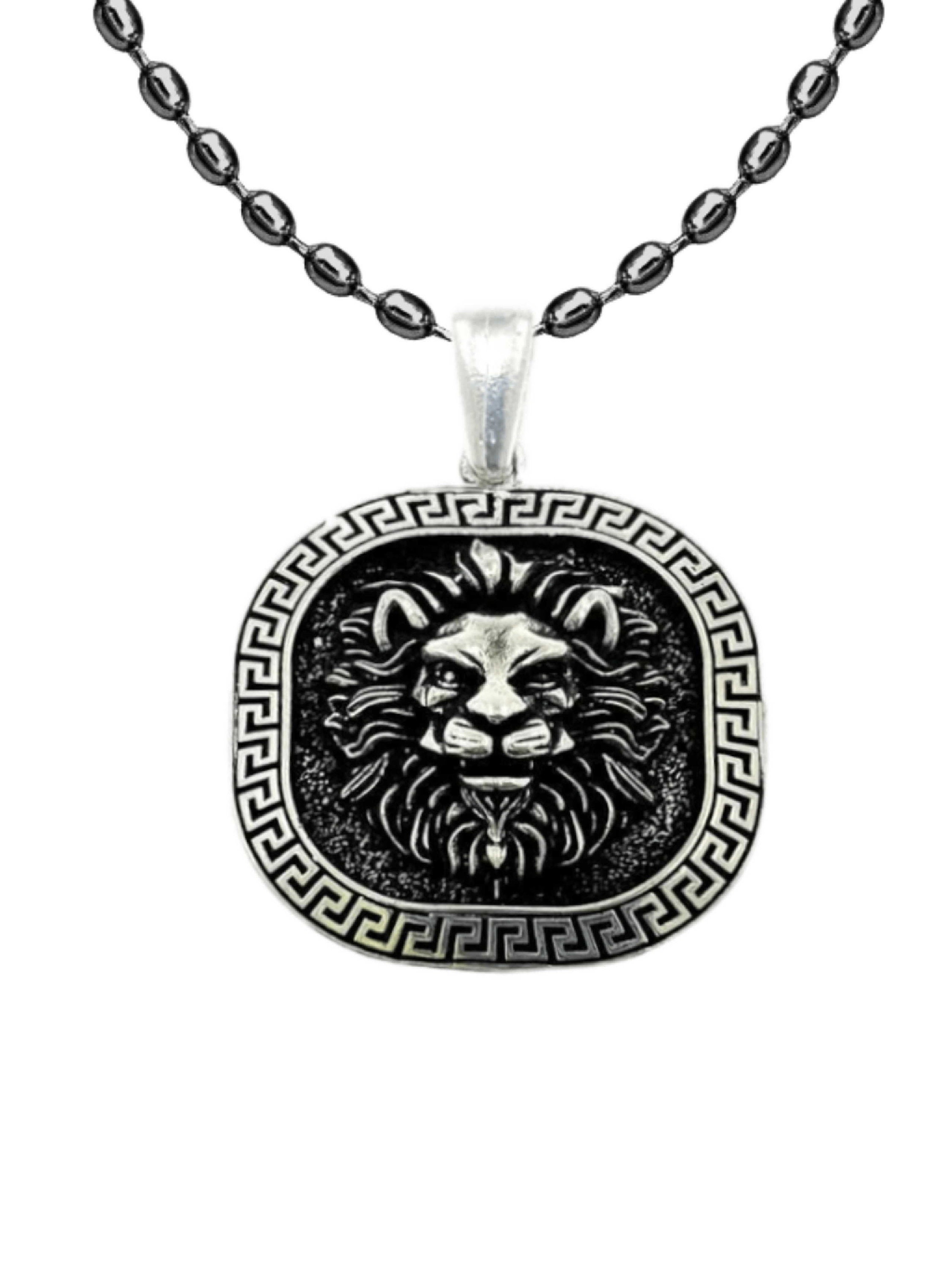 Custom Engraved Men's Big Pendant Lion With Greek Pattern, Silver 925 ...