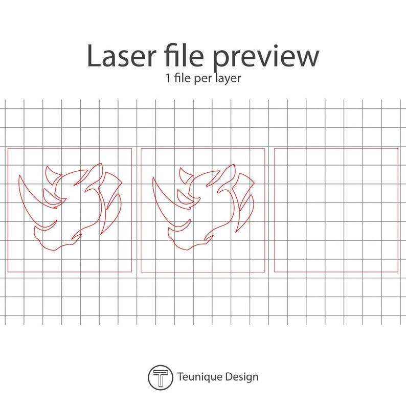 3D Layered Rhino SVG PDF DXF – 3 Layer Animal Design for Laser Cutting ...