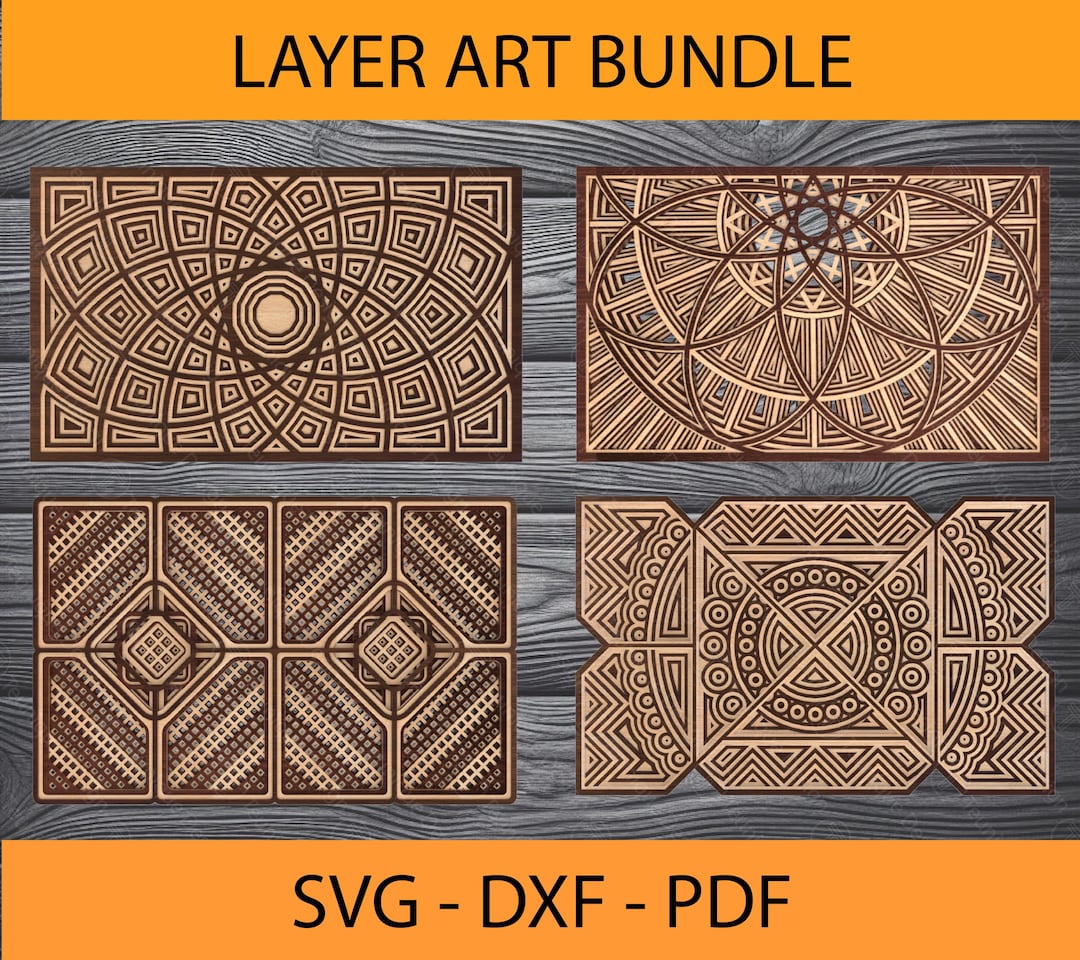 Layered Art Laser Cut Bundle, 4 Multilayer SVG Vector Drawing, Layers ...