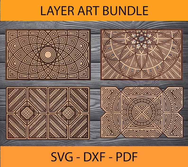 Layered Art Laser Cut Bundle, 4 Multilayer SVG Vector Drawing, Layers ...