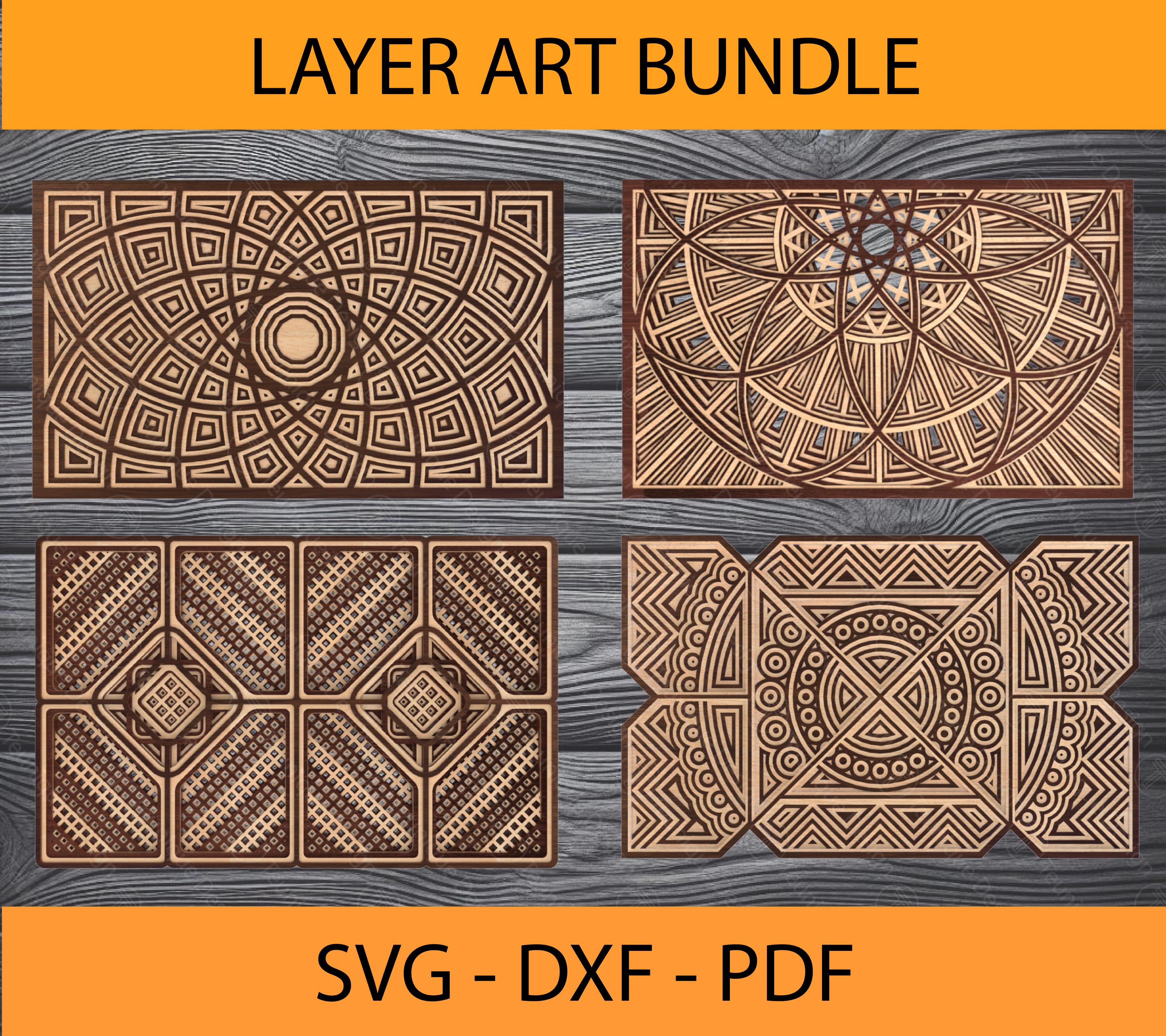Layered Art Laser Cut Bundle, 4 Multilayer SVG Vector Drawing, Layers ...