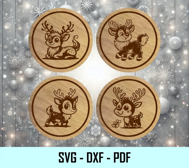 Reindeer Coaster Set - Laser Cut Reindeer SVG - Laser Engrave Dxf Files ...