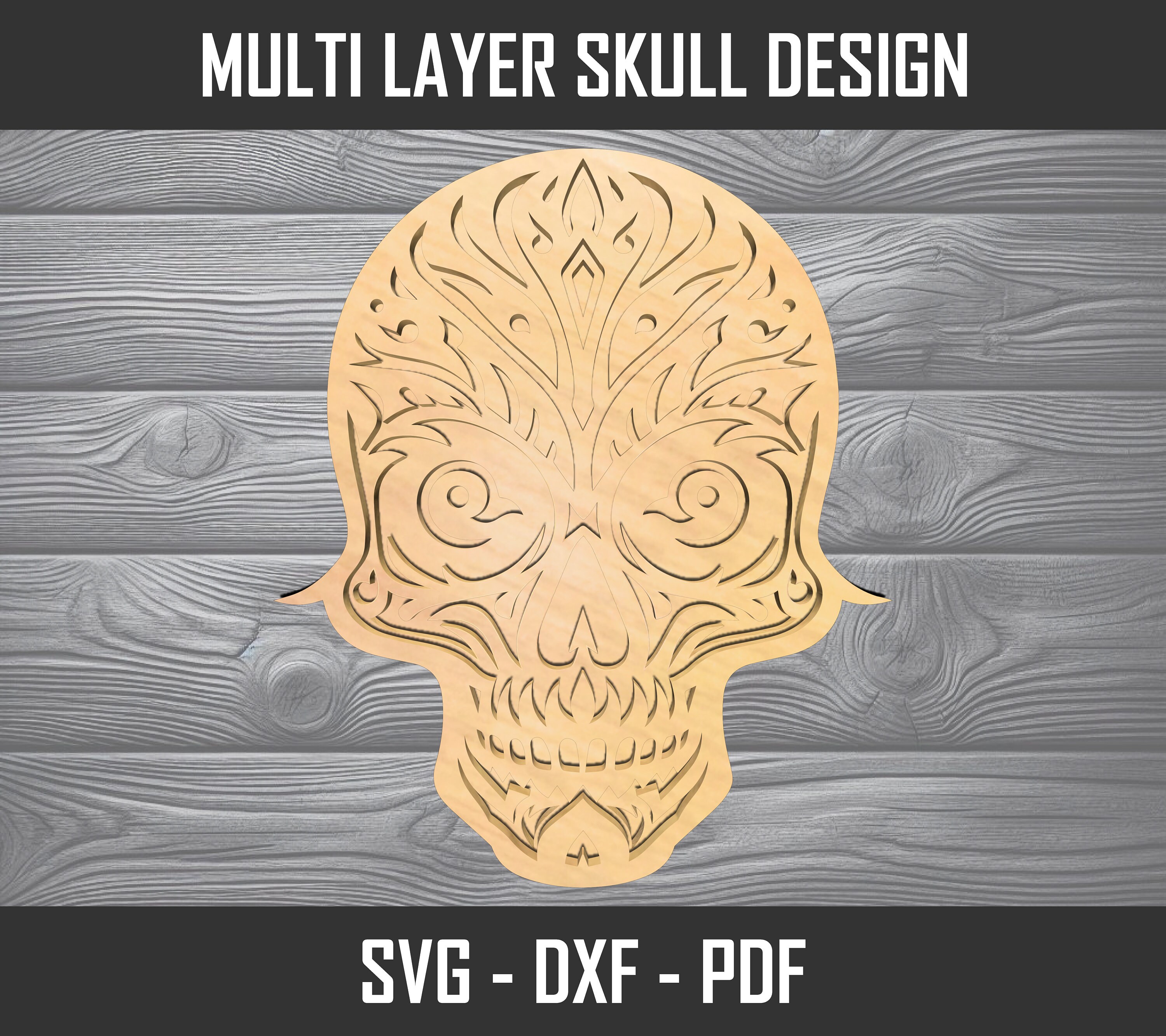 Multi Layer Skull Design, Laser Ready Files for Laser-cutting, Layered ...