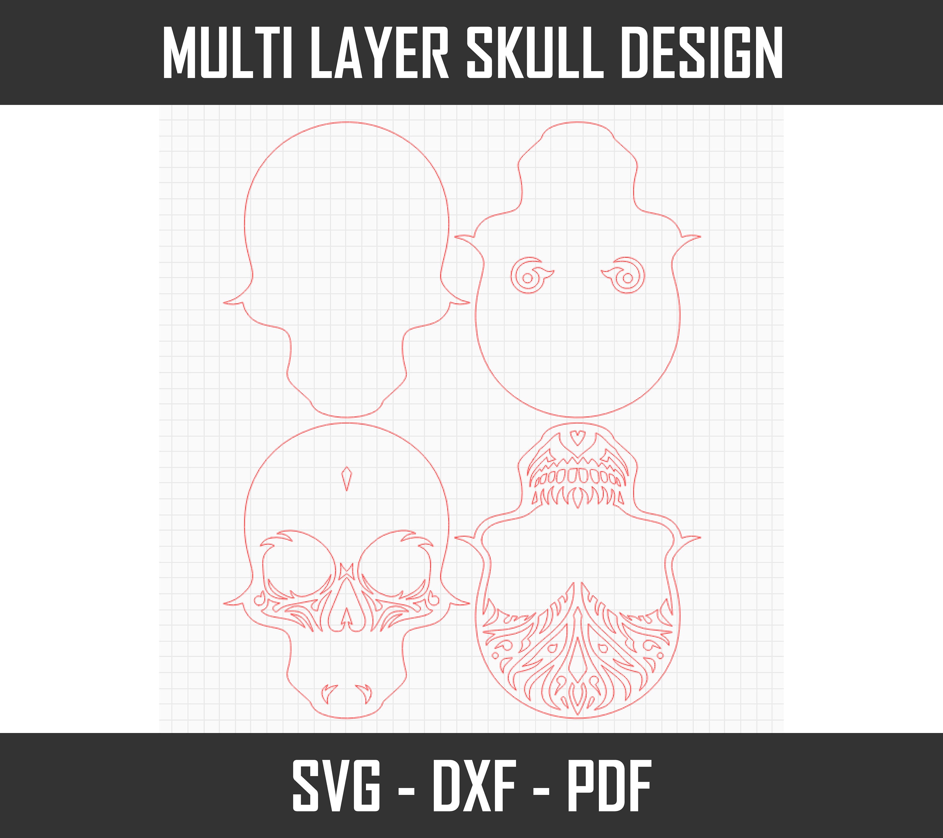 Multi Layer Skull Design, Laser Ready Files for Laser-cutting, Layered ...