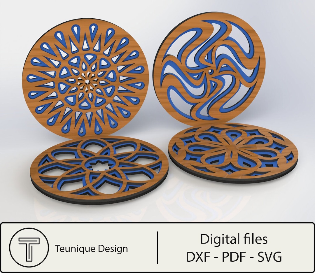 Coasters Laser Cut Files - Set of 4 Mandala Design Coasters DXF PDF SVG ...