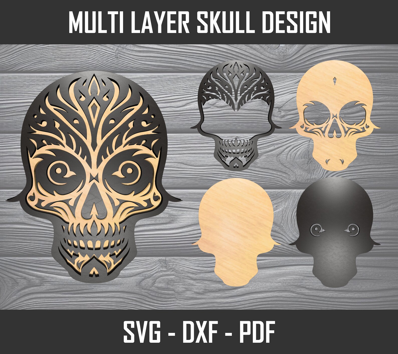Multi Layer Skull Design, Laser Ready Files for Laser-cutting, Layered ...