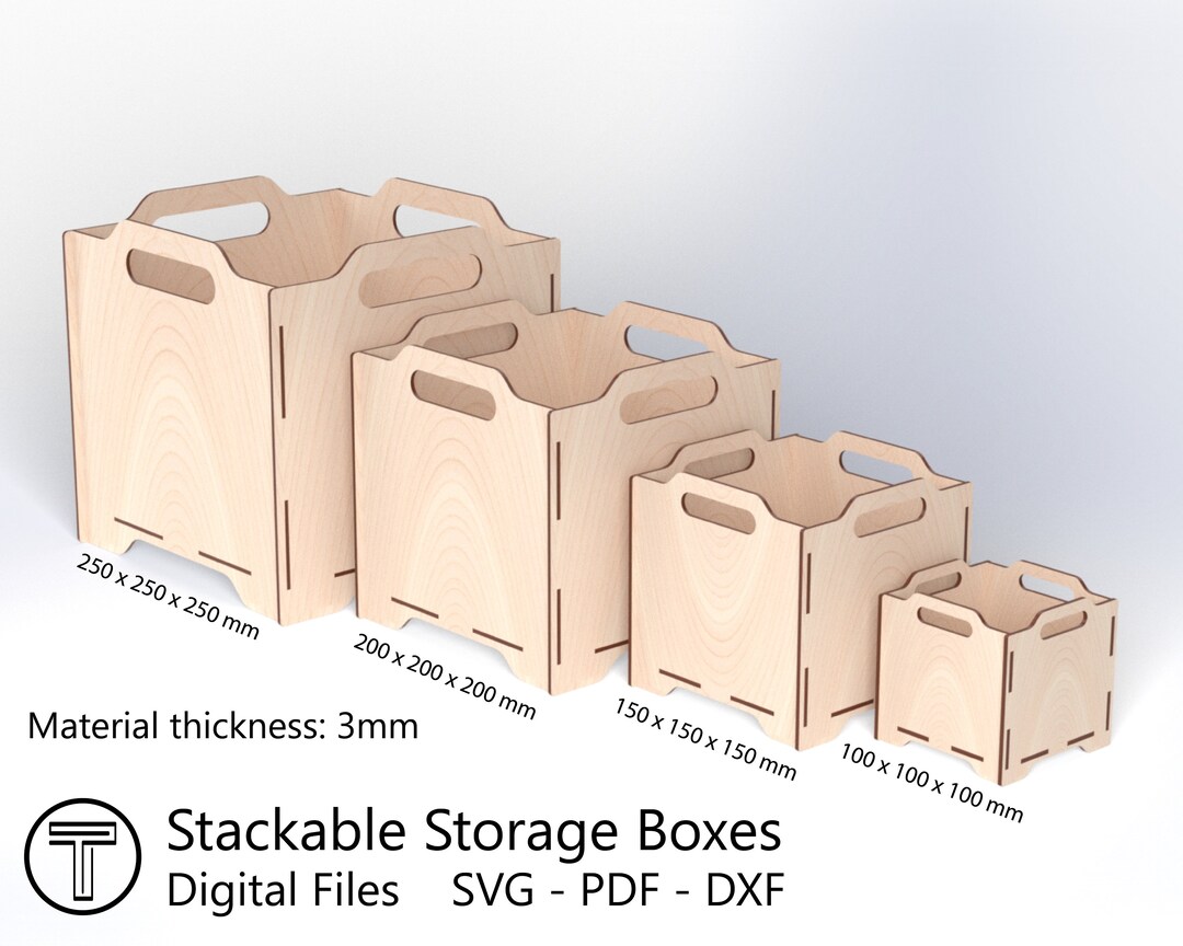 Stackable Storage Box, Multiple Sizes Laser Cut Files - SVG - PDF - DXF ...