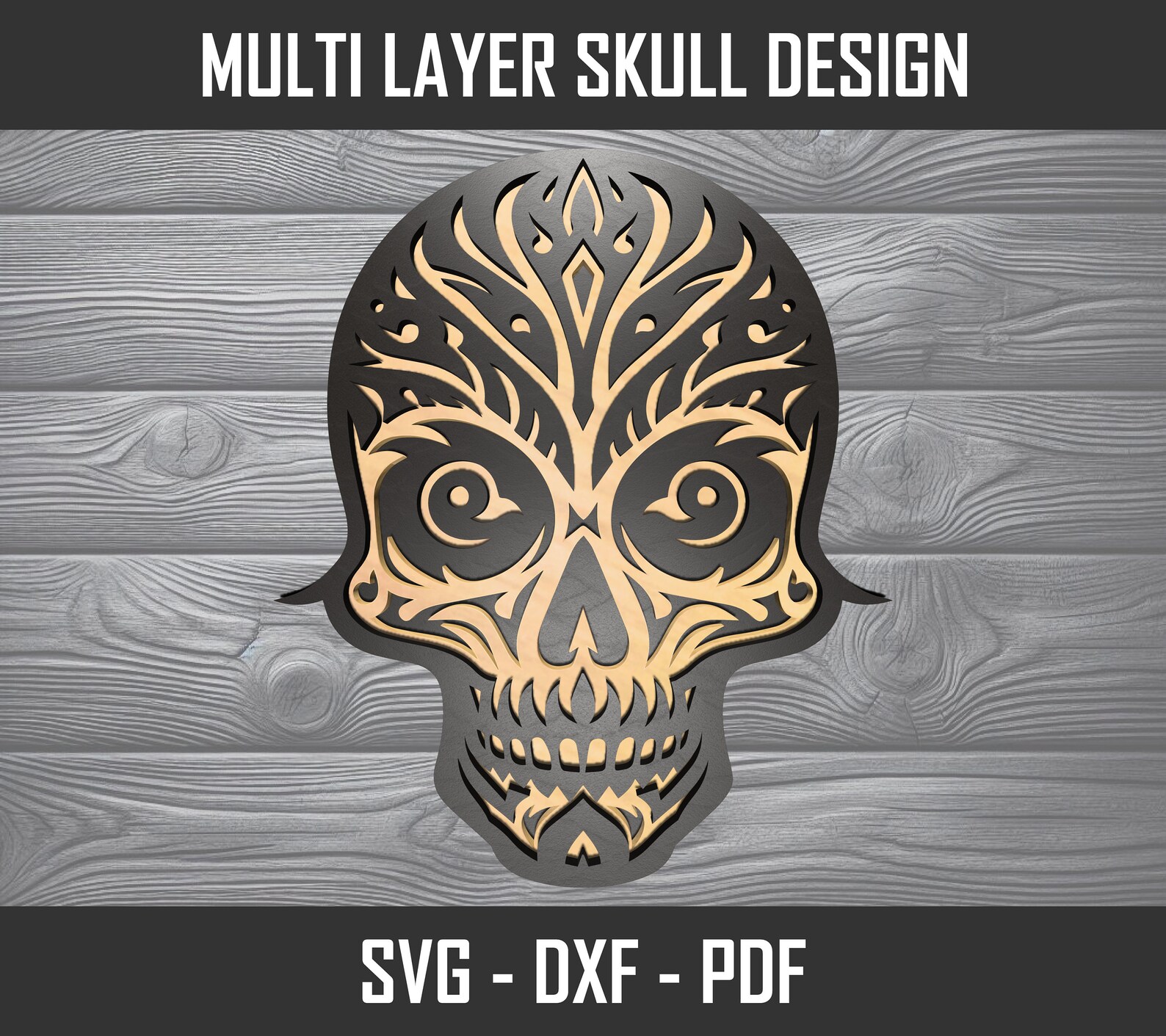 Multi Layer Skull Design, Laser Ready Files for Laser-cutting, Layered ...