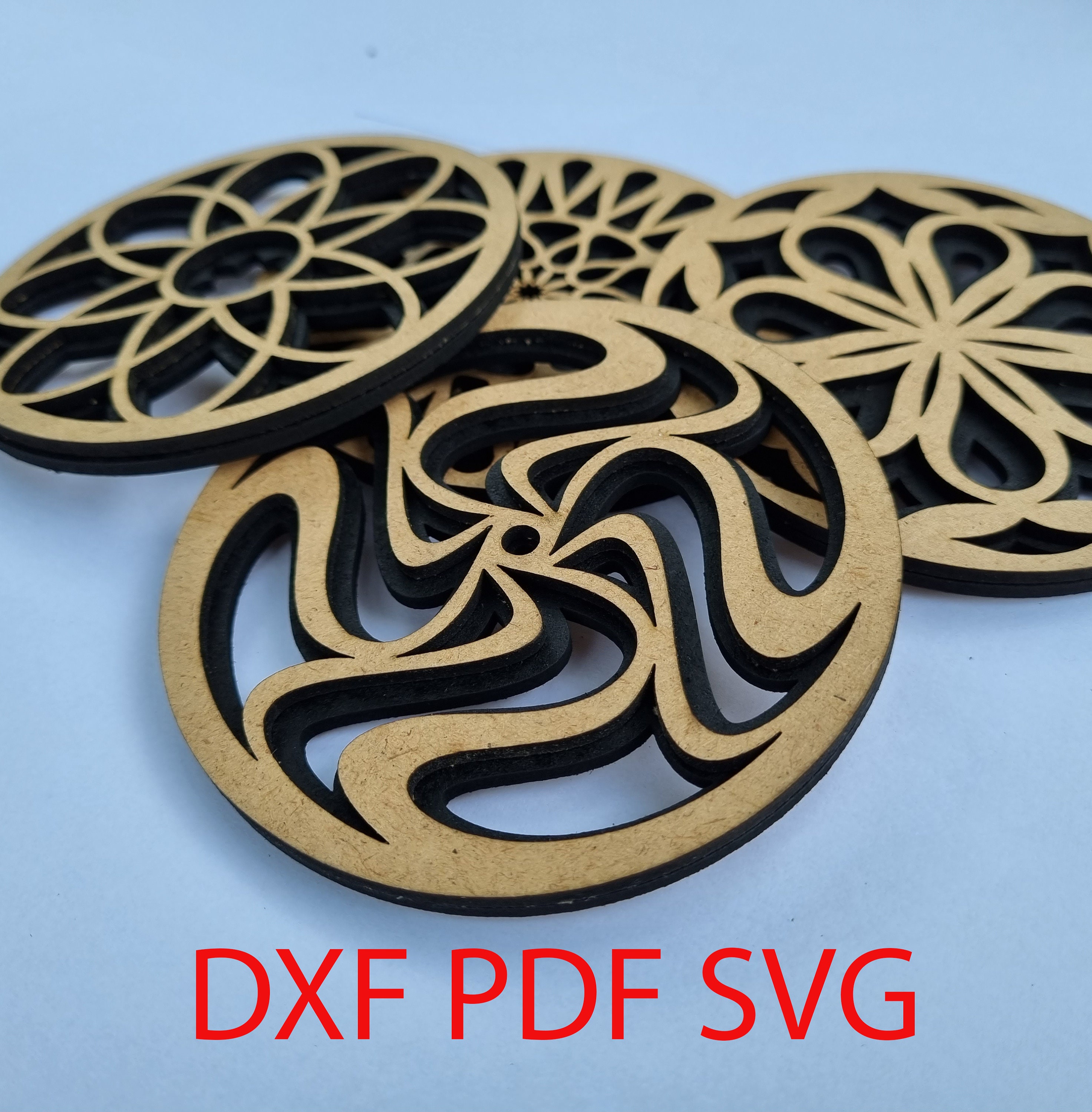 Coasters Laser Cut Files - Set of 4 Mandala Design Coasters DXF PDF SVG ...