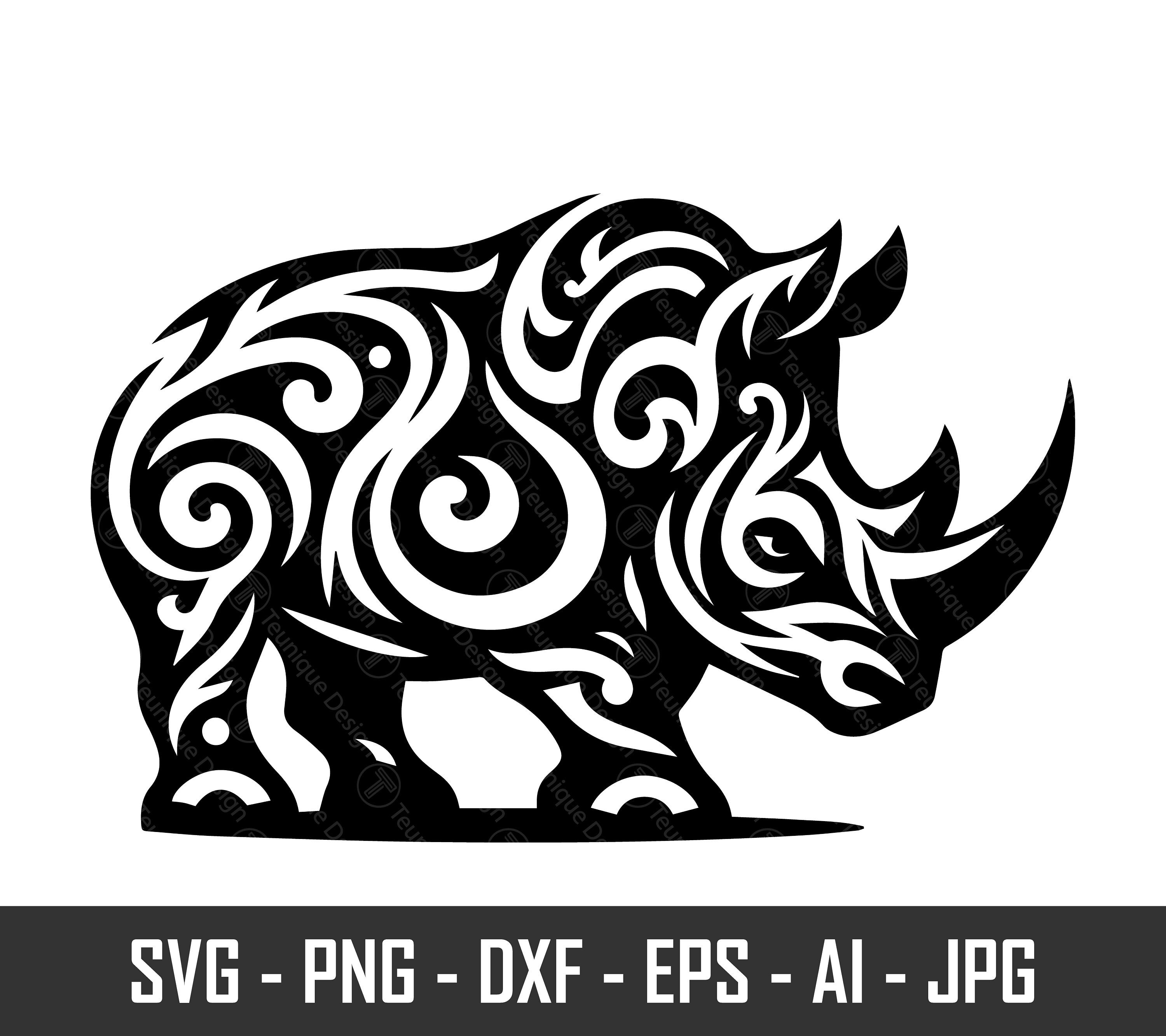 Rhino SVG Rhinoceros SVG, Tribal Art Silhouette, Cut Files for Cricut ...