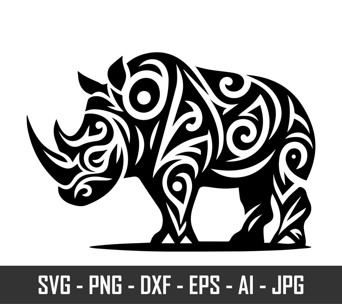 Rhino SVG Rhinoceros SVG, Tribal Art Silhouette, Cut Files for Cricut ...