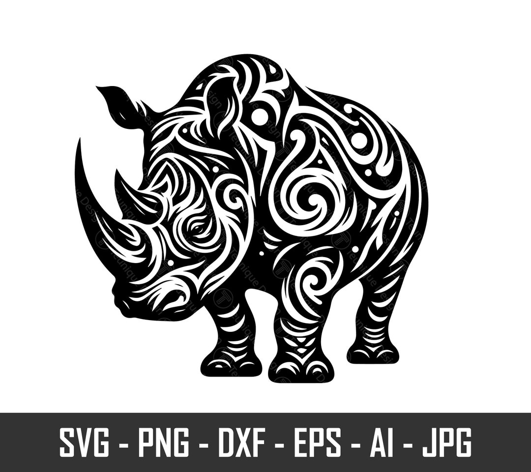 Rhino SVG Rhinoceros SVG, Tribal Art Silhouette, Cut Files for Cricut ...