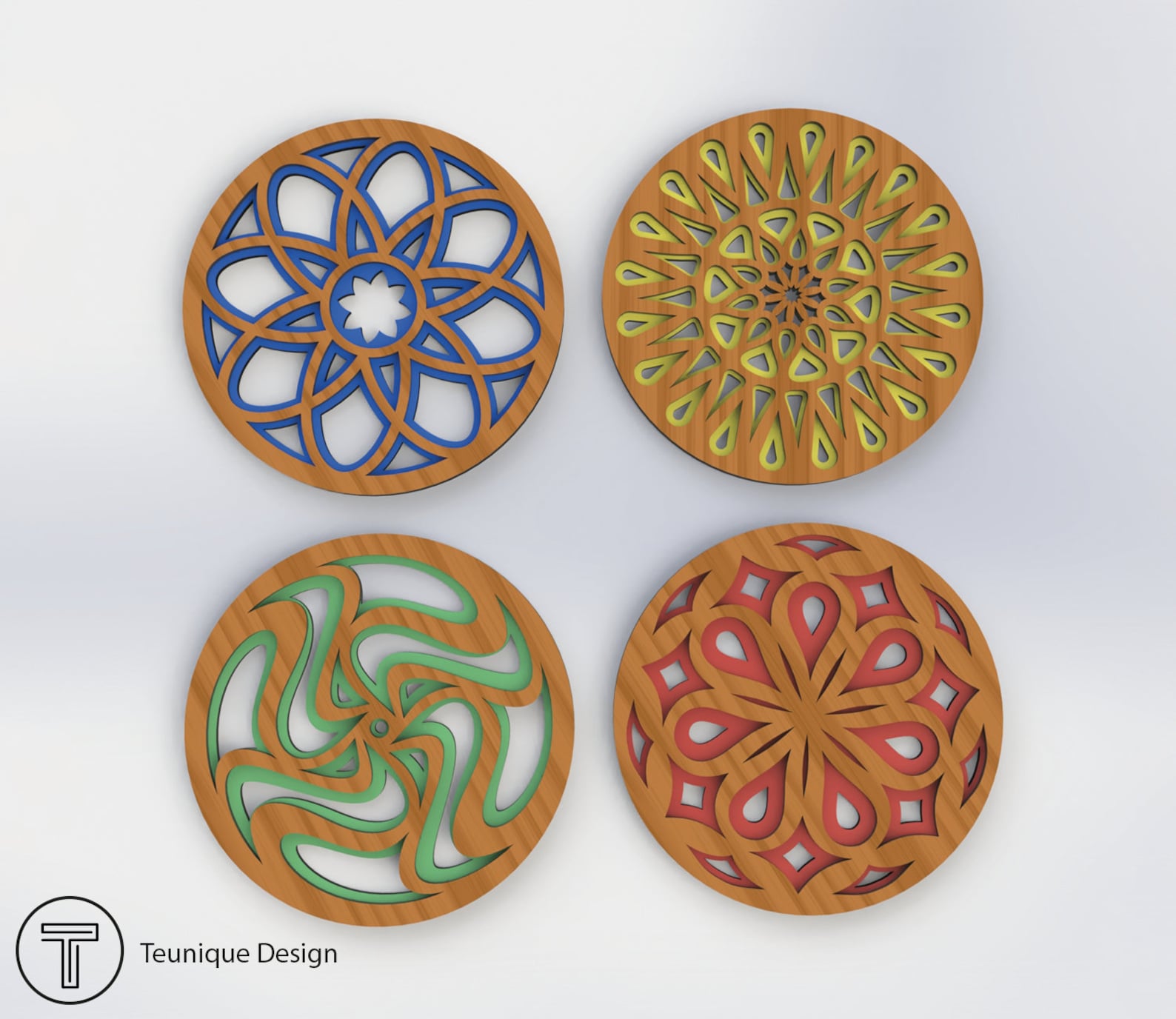 Coasters Laser Cut Files - Set of 4 Mandala Design Coasters DXF PDF SVG ...