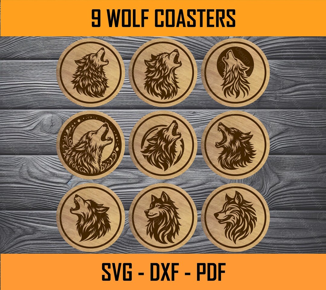 Wolf Coaster Set - Laser Cut Wolf SVG - Laser Engrave PDF Files - SVG ...